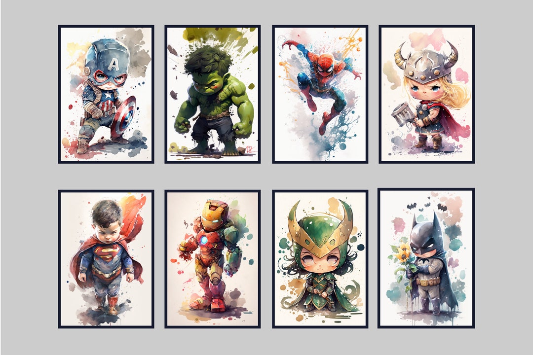 Cute Avengers Set of 8 - Instant Download, Nursery Wall Art, Superhero ...