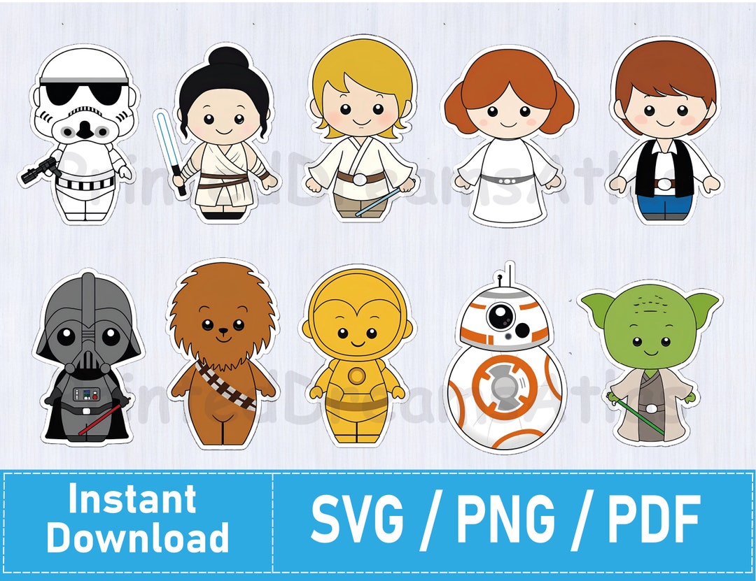 Star Wars Cartoon Stickers PNG Set - Instant Download, Kids Room Decor ...