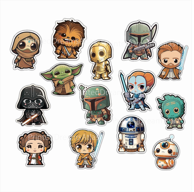 Instant Download Cute Star Wars Cartoon PNG Set, Skywalker, Yoda ...