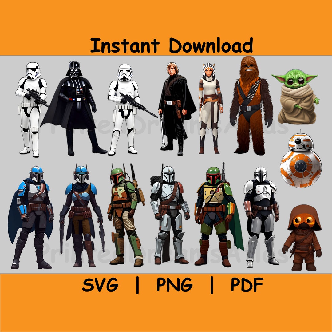 Star Wars Clipart Bundle: Iconic Characters, Galactic Fan Art (PNG ...