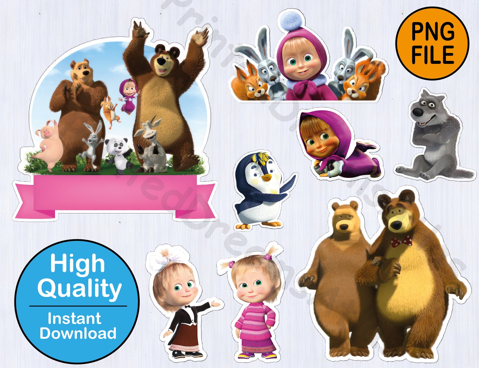 Masha and the Bear Instant Download - Digital Clipart, Party Supplies ...