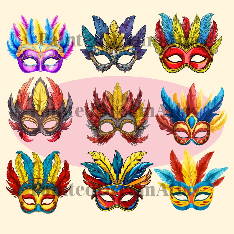 Mardi Gras Mask Clipart: Vintage Festival Masks (PNG, PDF) - Etsy