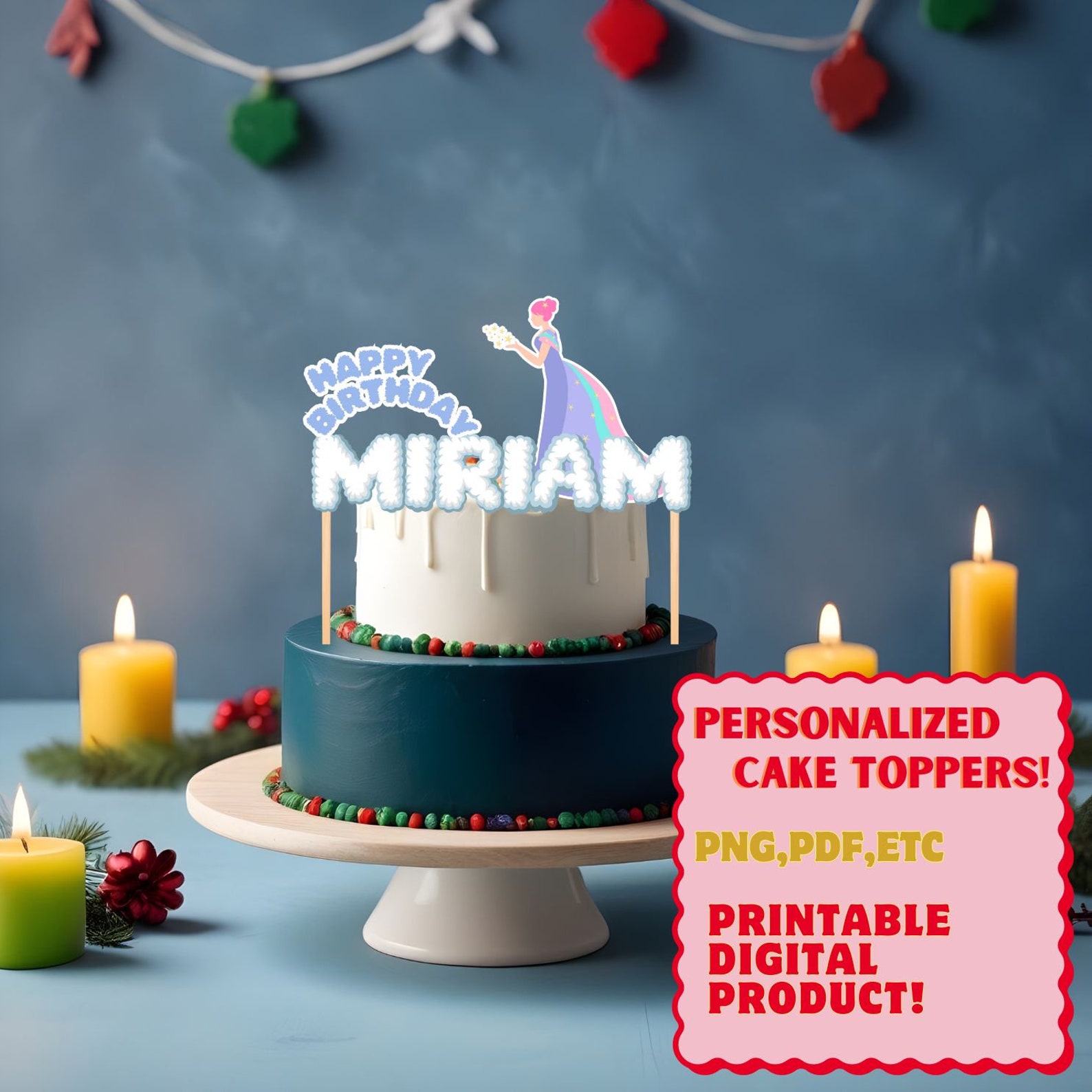 Cloudy Printable Personalized Cake Topper Cake Topper Digital Birthday ...