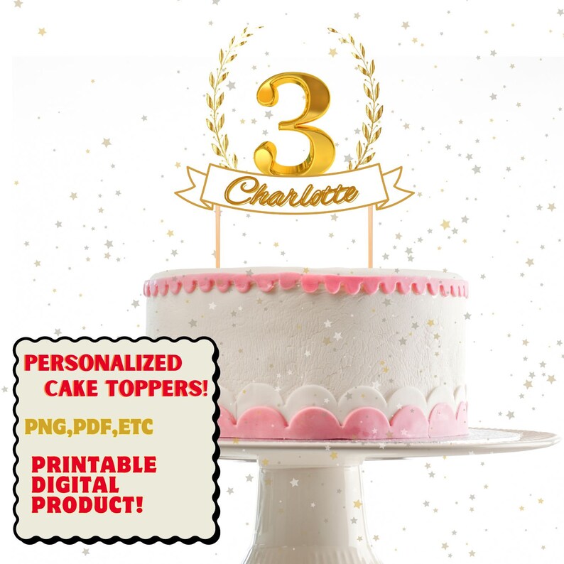 Gold Printable Personalized Cake Topper Cake Topper Digital Birthday ...