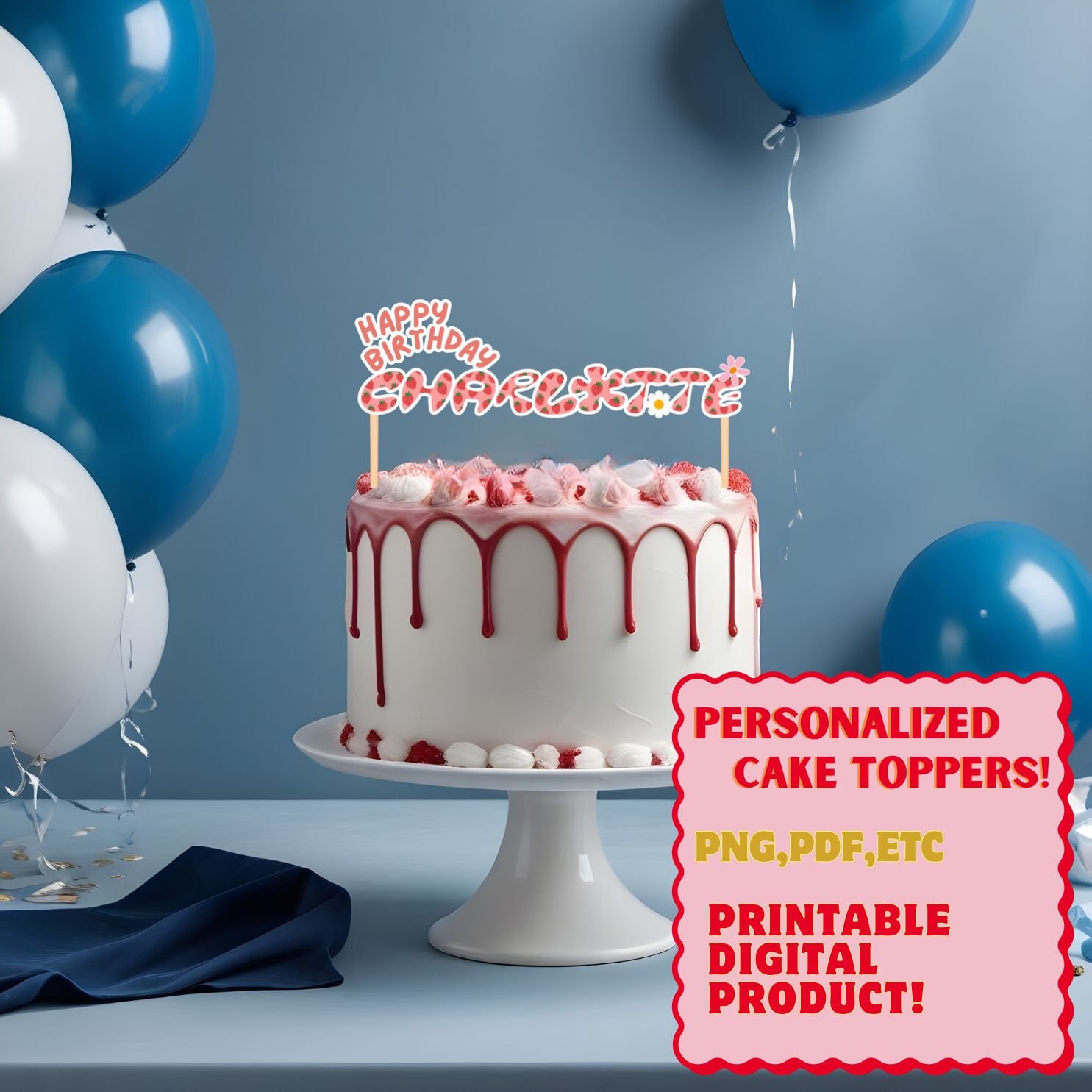 Printable Personalized Cake Topper Custom Cake Topper Digital Birthday ...