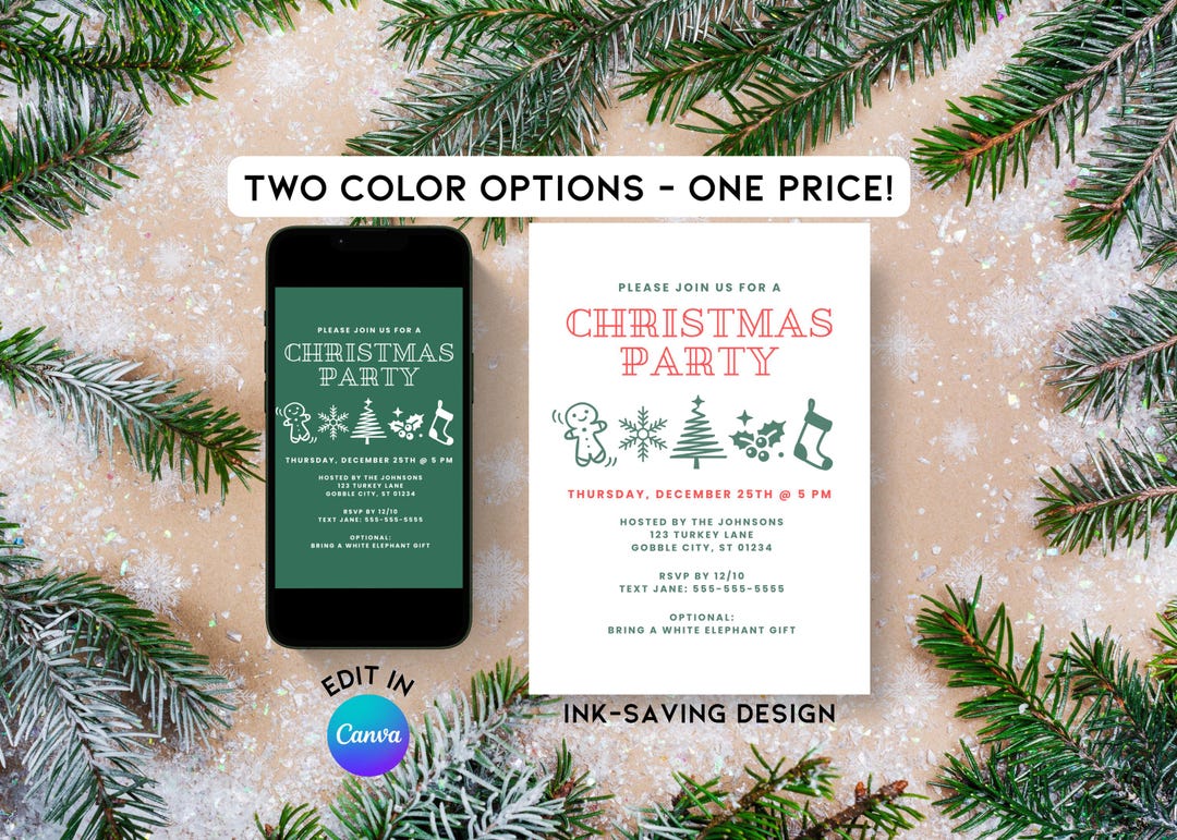 Editable Christmas Party Invitation | Printable Holiday Dinner Template ...