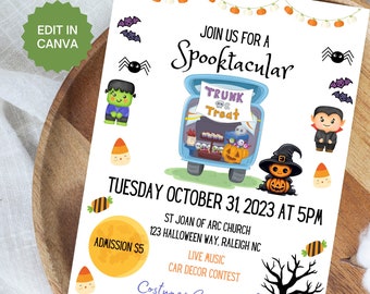 PTA PTO Trunk or Treat Editable Flyer, Halloween Template Theme Ready ...
