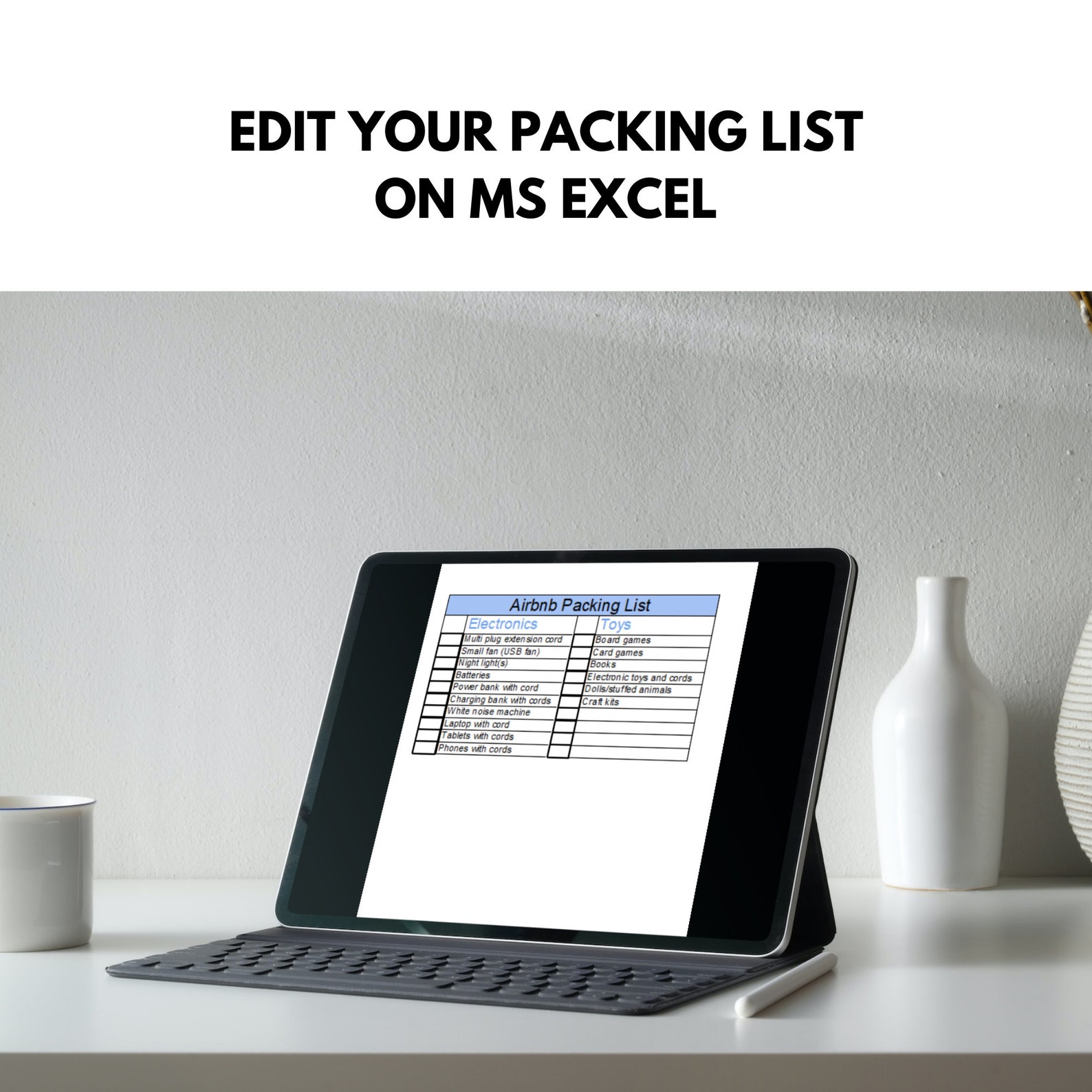 Airbnb Vacation Packing Checklist, Printable Travel Planner, MS Excel ...