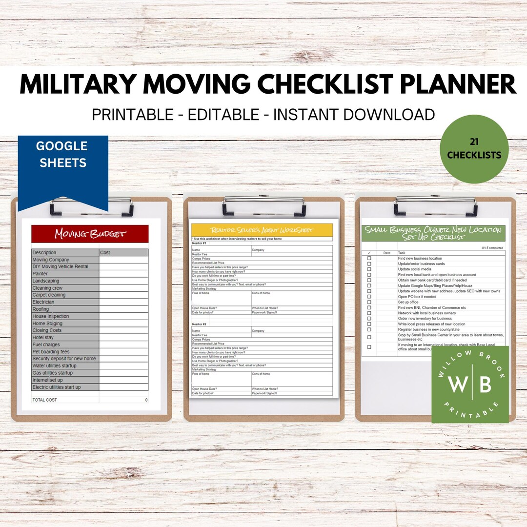 Military Moving Planner Printable, Moving Checklist, Editable in Google ...
