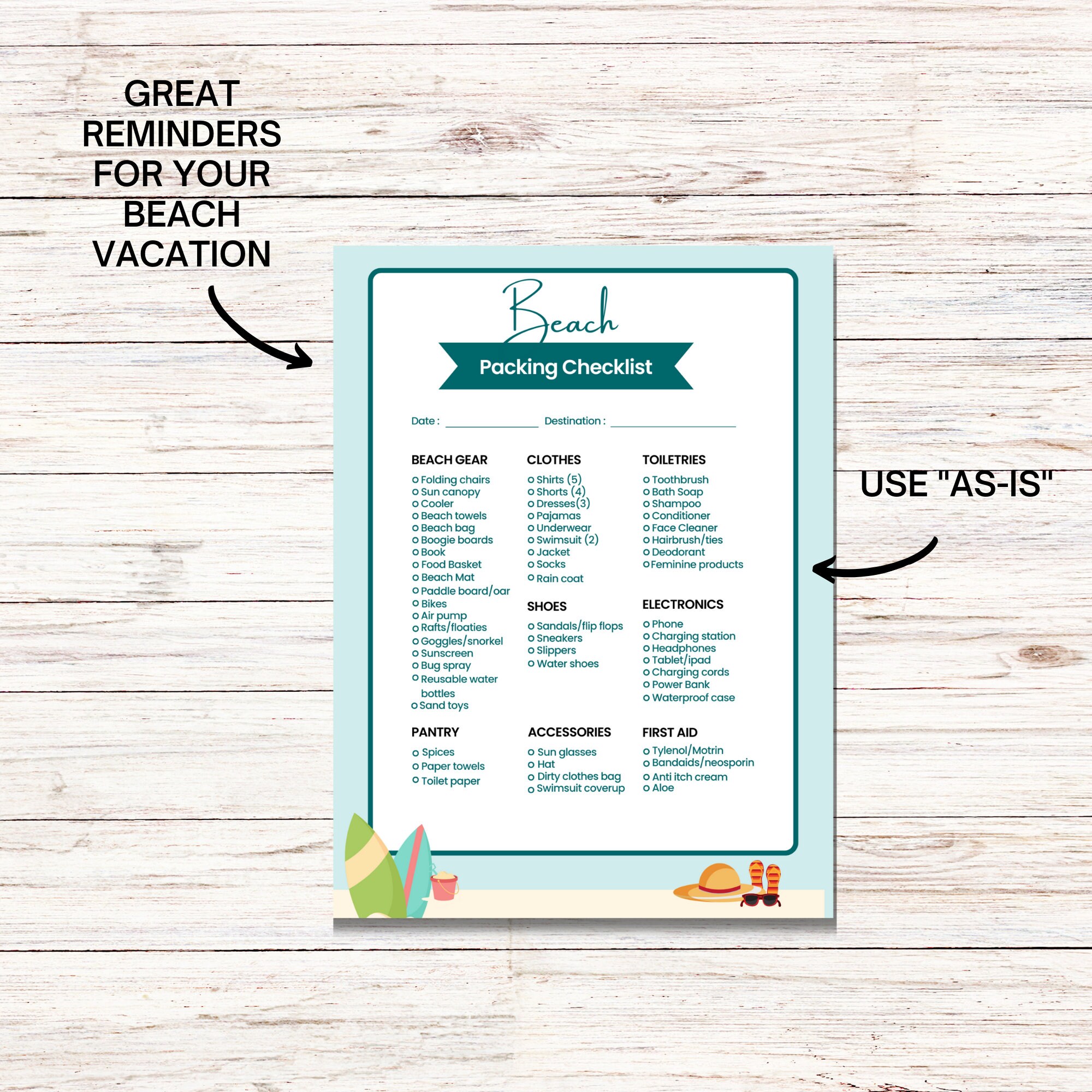 Beach Packing Checklist, Edit in Canva, Summer Vacation Packing List - Etsy