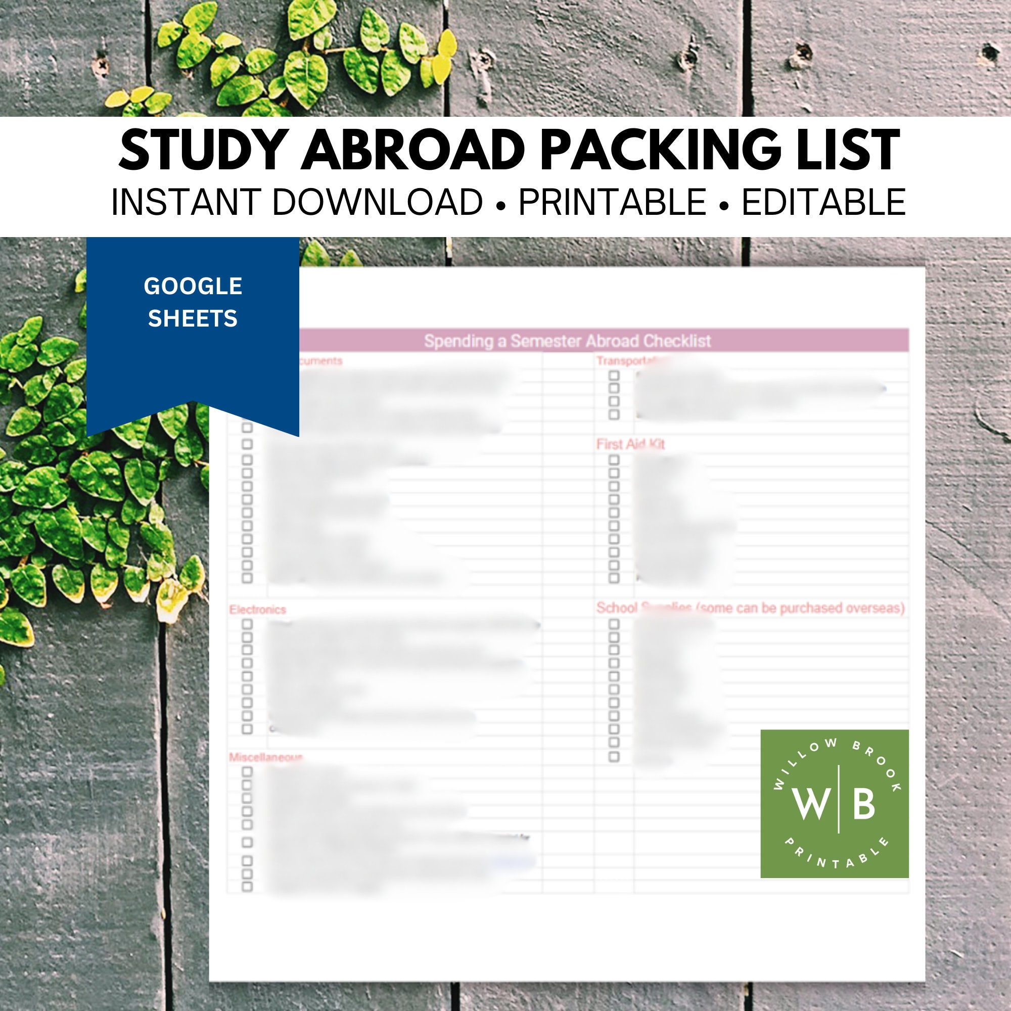 College Study Abroad Packing List, Editable in Google Sheets ...