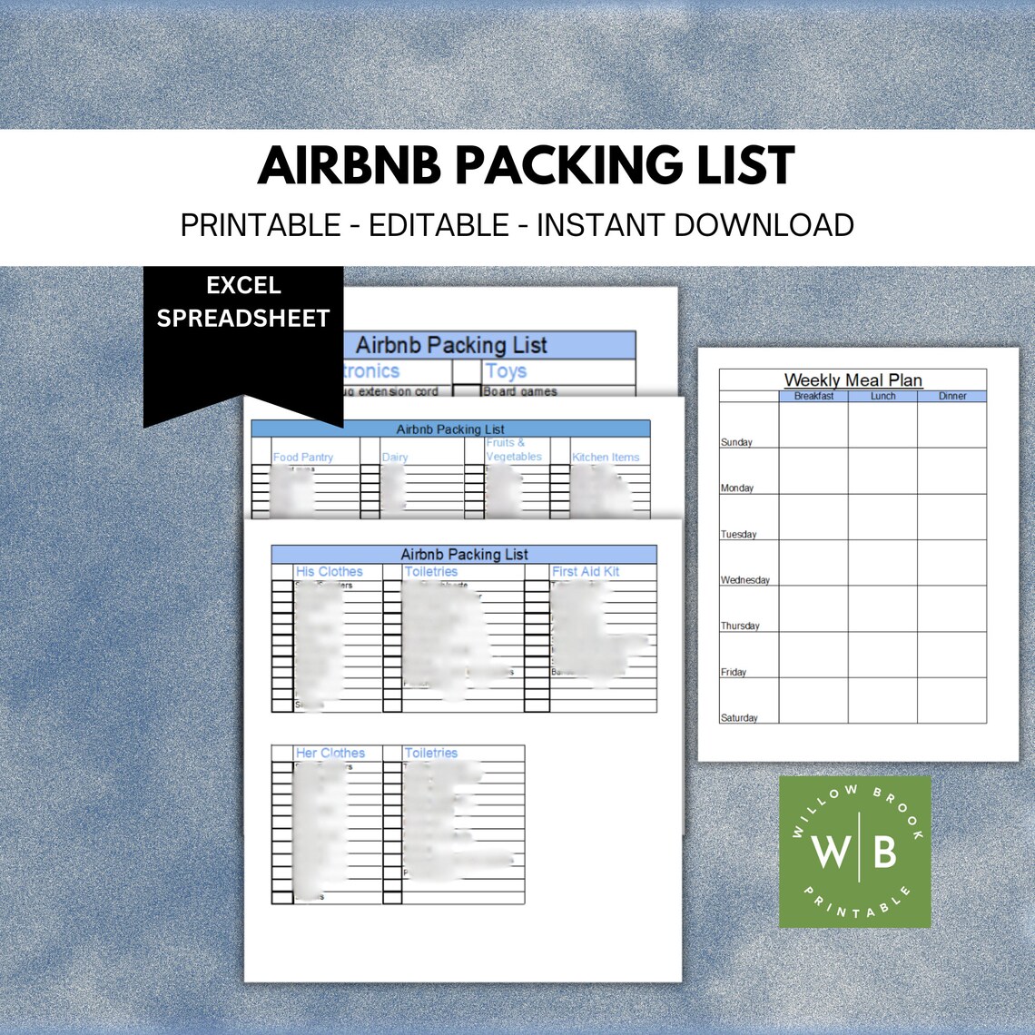 Airbnb Vacation Packing Checklist, Printable Travel Planner, MS Excel ...