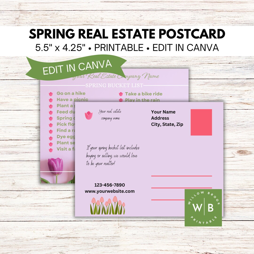 Spring Realtor Marketing Postcard, Real Estate Agent Bucket List Mailer ...