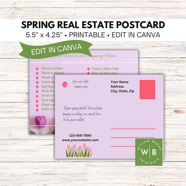 Spring Realtor Marketing Postcard, Real Estate Agent Bucket List Mailer ...