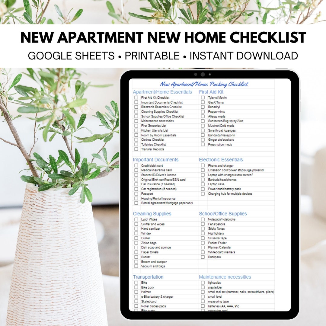 New Home Apartment Checklist Moving Checklist Packing List - Etsy