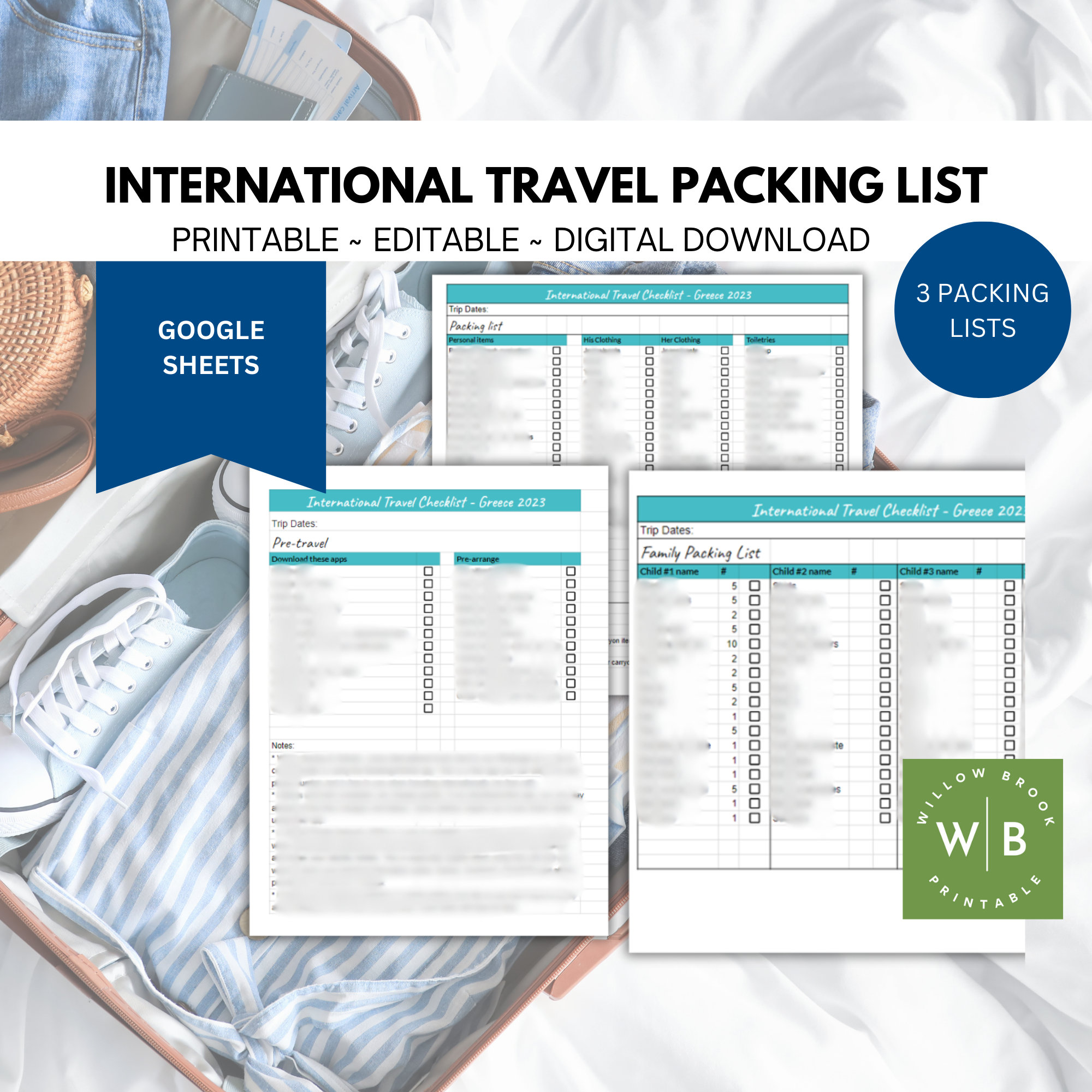 International Packing List, Google Sheets, Editable Packing Checklist ...