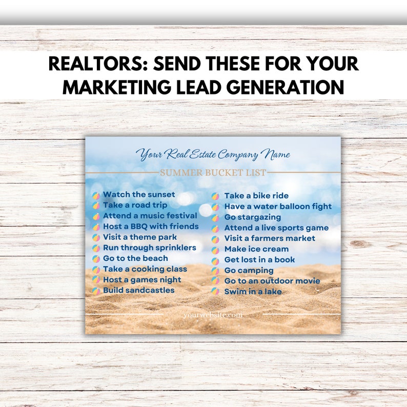 Summer Realtor Marketing Postcard, Real Estate Agent Bucket List Mailer ...