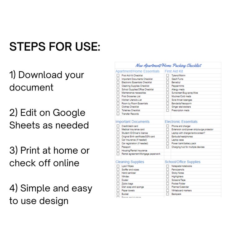 New Home Apartment Checklist Moving Checklist Editable in - Etsy