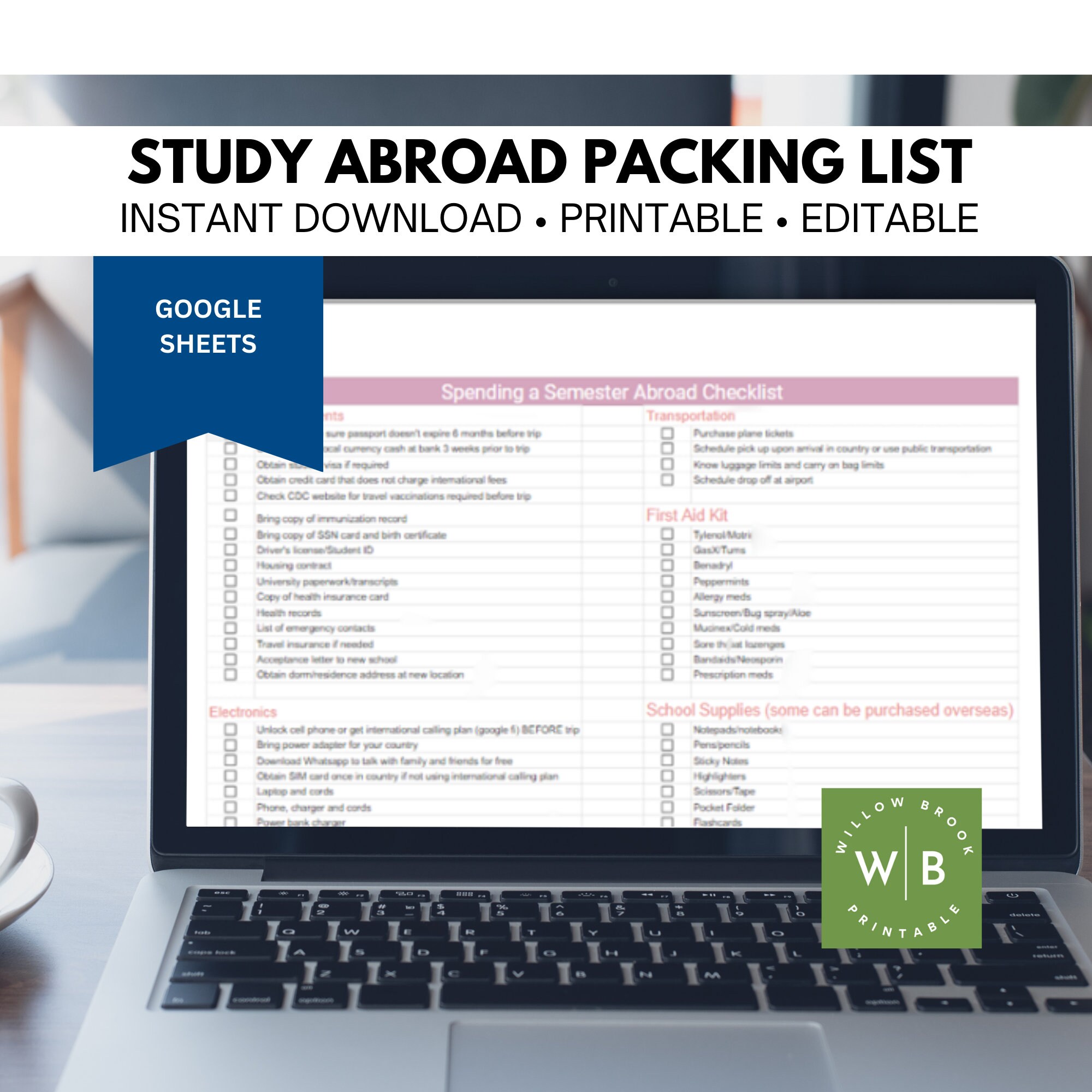 College Study Abroad Packing List, Editable in Google Sheets ...
