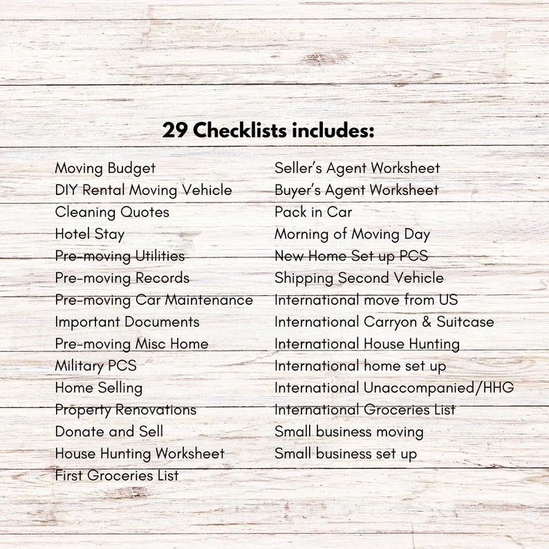 PCS Moving Checklist Binder Printable, CONUS and International Moving ...