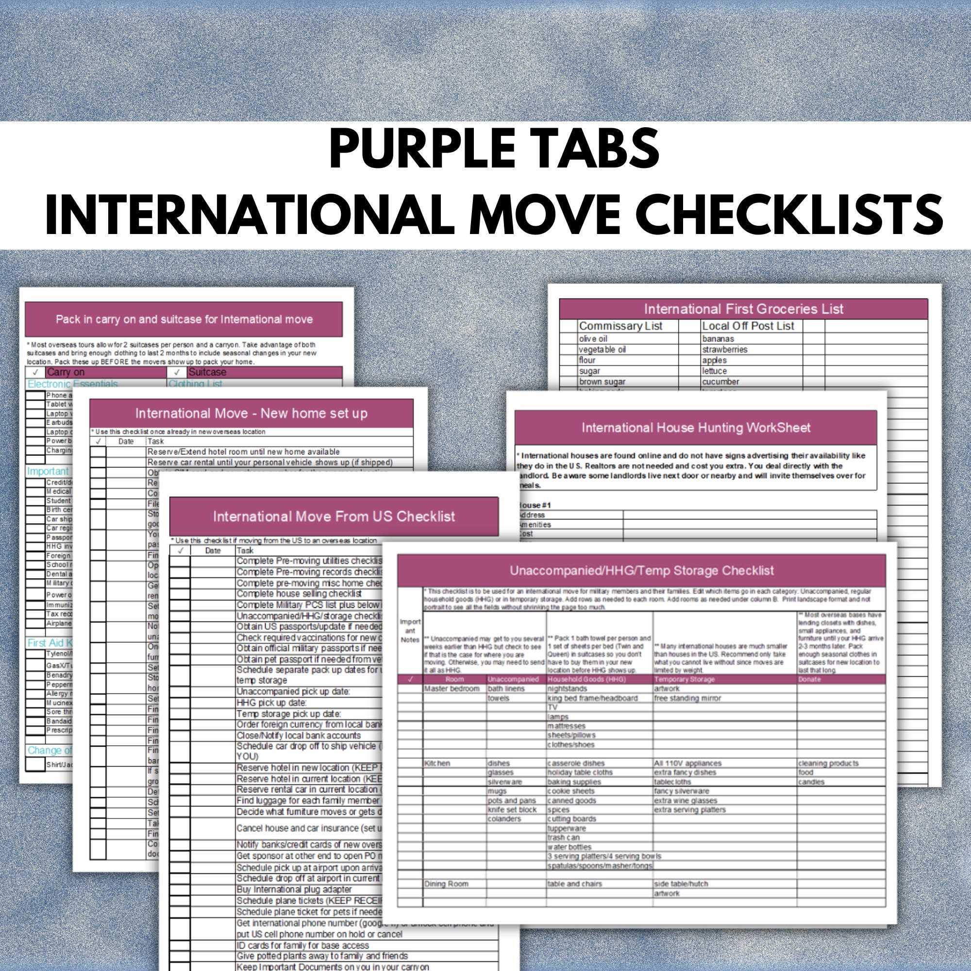 US & International PCS Moving Checklist Planner, MS Excel, Relocation ...