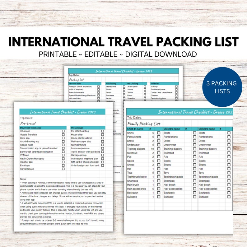 International Packing List Template, Google Sheets, Packing List - Etsy