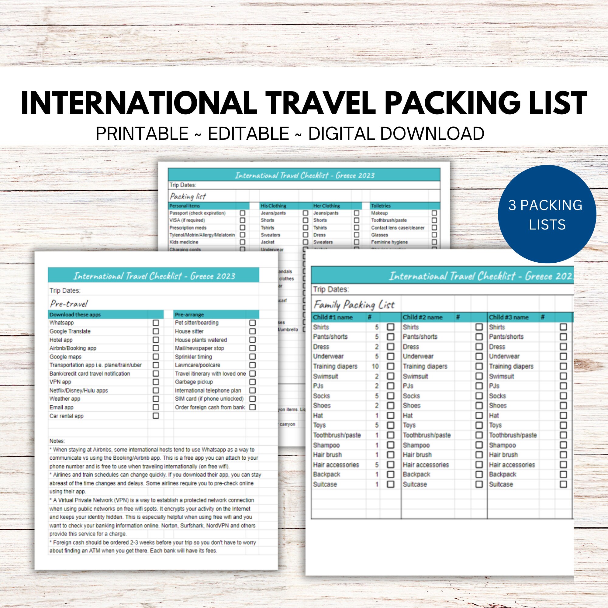 International Packing List Template, Google Sheets, Packing List - Etsy