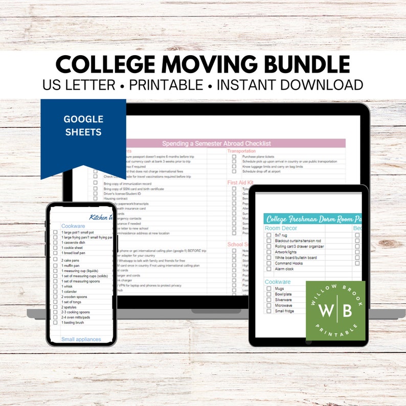 College Student Moving Bundle, Dorm Room, First Apartment, Study Abroad ...