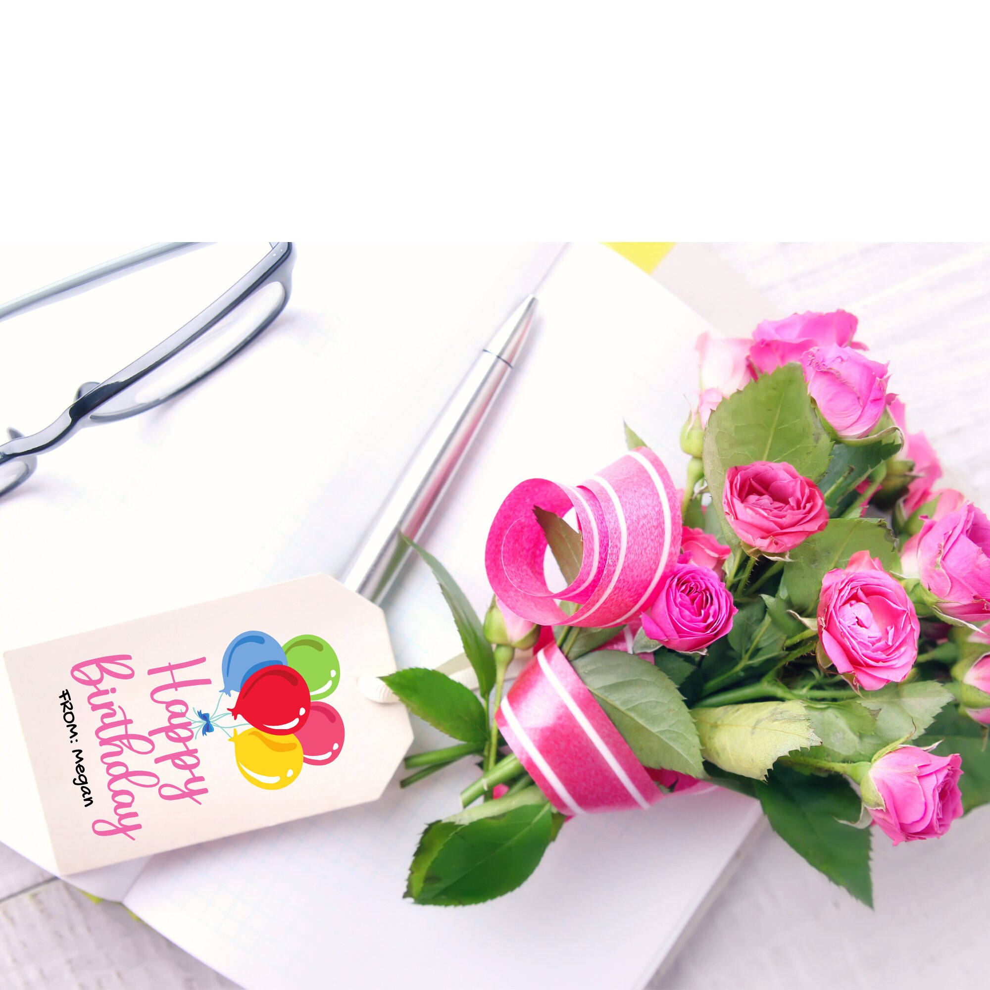 Rainbow Balloons Happy Birthday Tag, Printable Canva Gift Tags ...