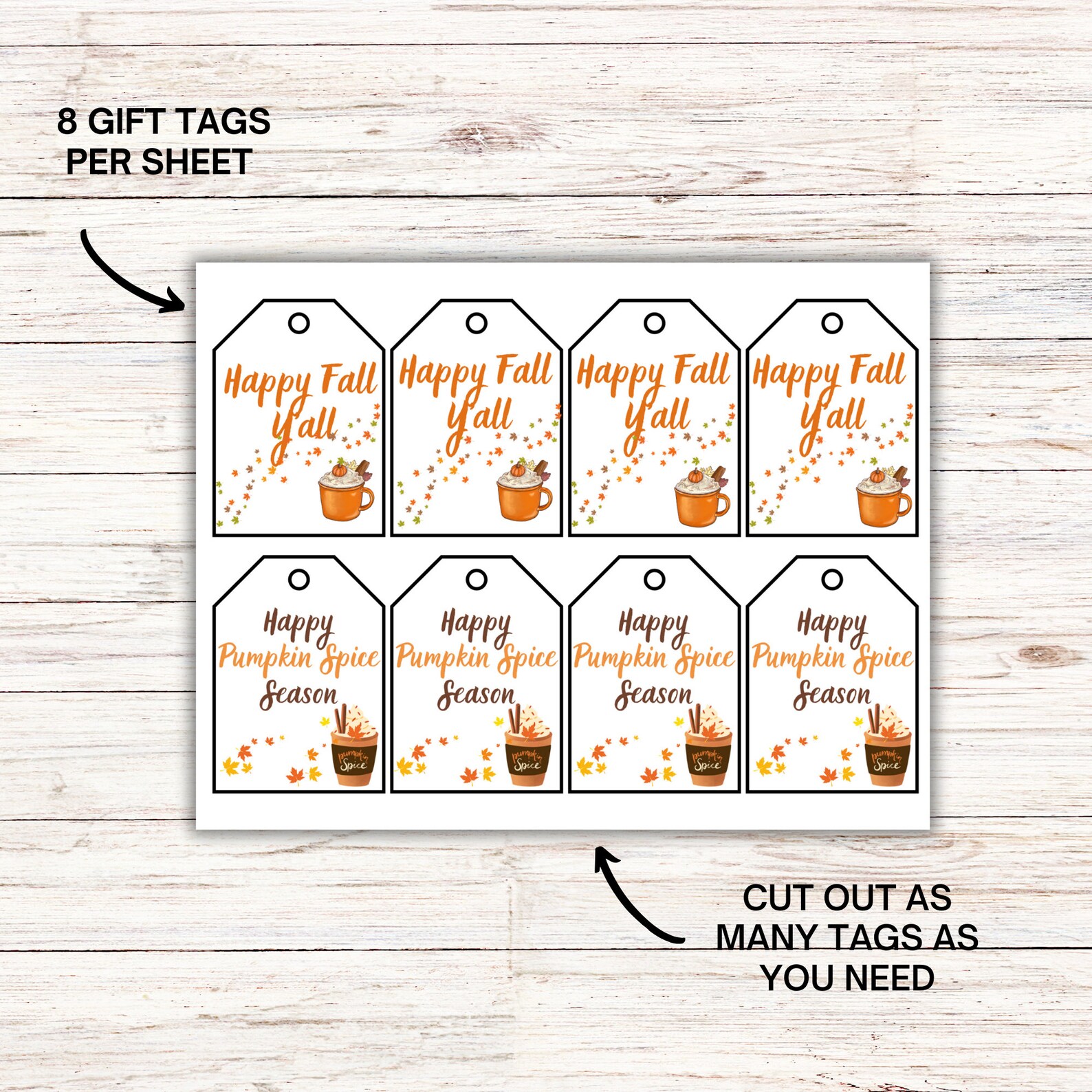 Happy Fall Y'all Gift Tags, Printable Pumpkin Spice Autumn Tags, Fall ...