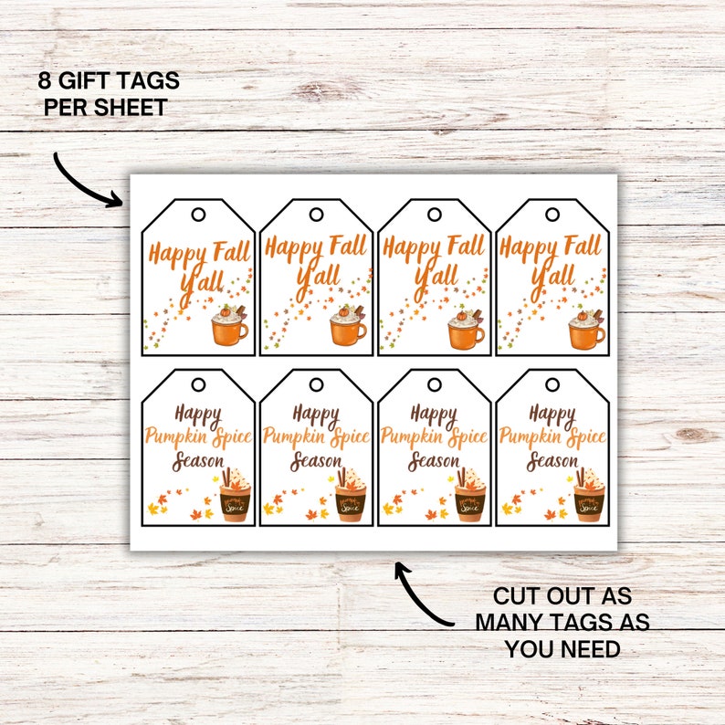 Happy Fall Y'all Gift Tags, Printable Pumpkin Spice Autumn Tags, Fall ...