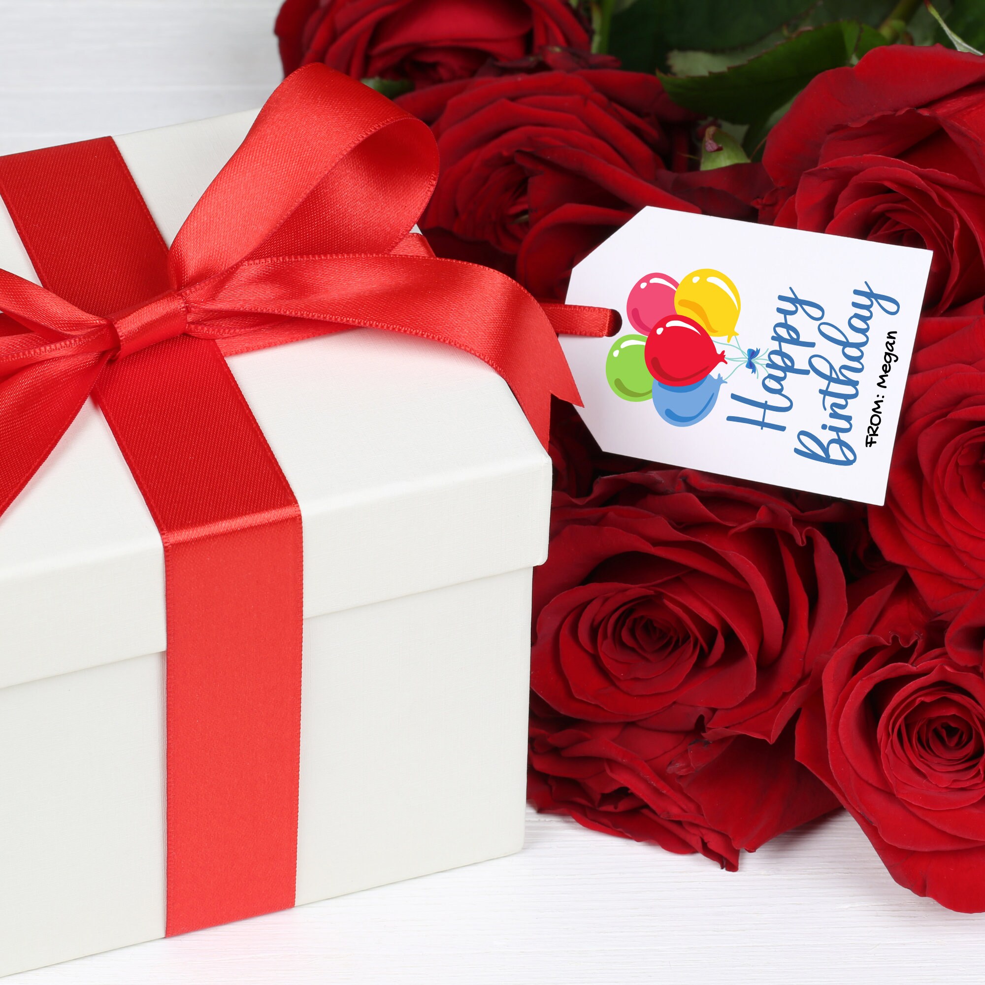 Rainbow Balloons Happy Birthday Tag, Printable Canva Gift Tags ...