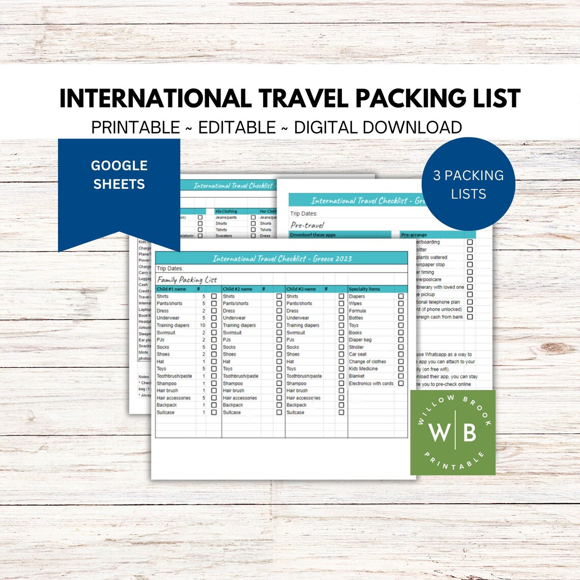 International Packing List Template, Google Sheets, Packing List - Etsy