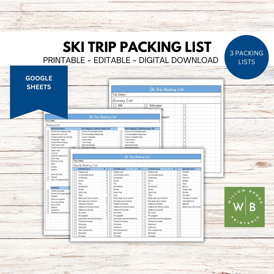 Printable Ski Trip Packing List, Digital Checklist, Family Packing List ...