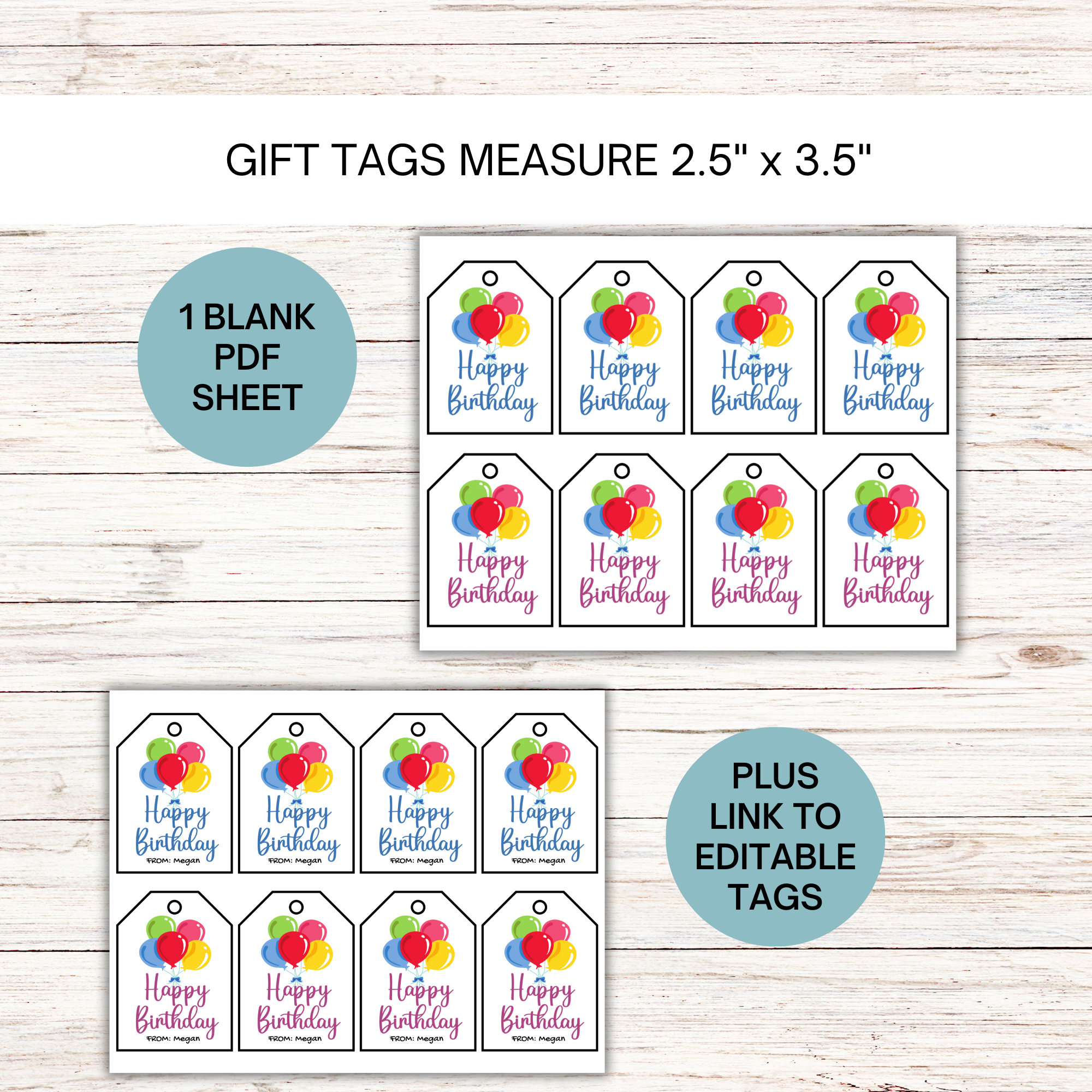 Rainbow Balloons Happy Birthday Tag, Printable Canva Gift Tags ...