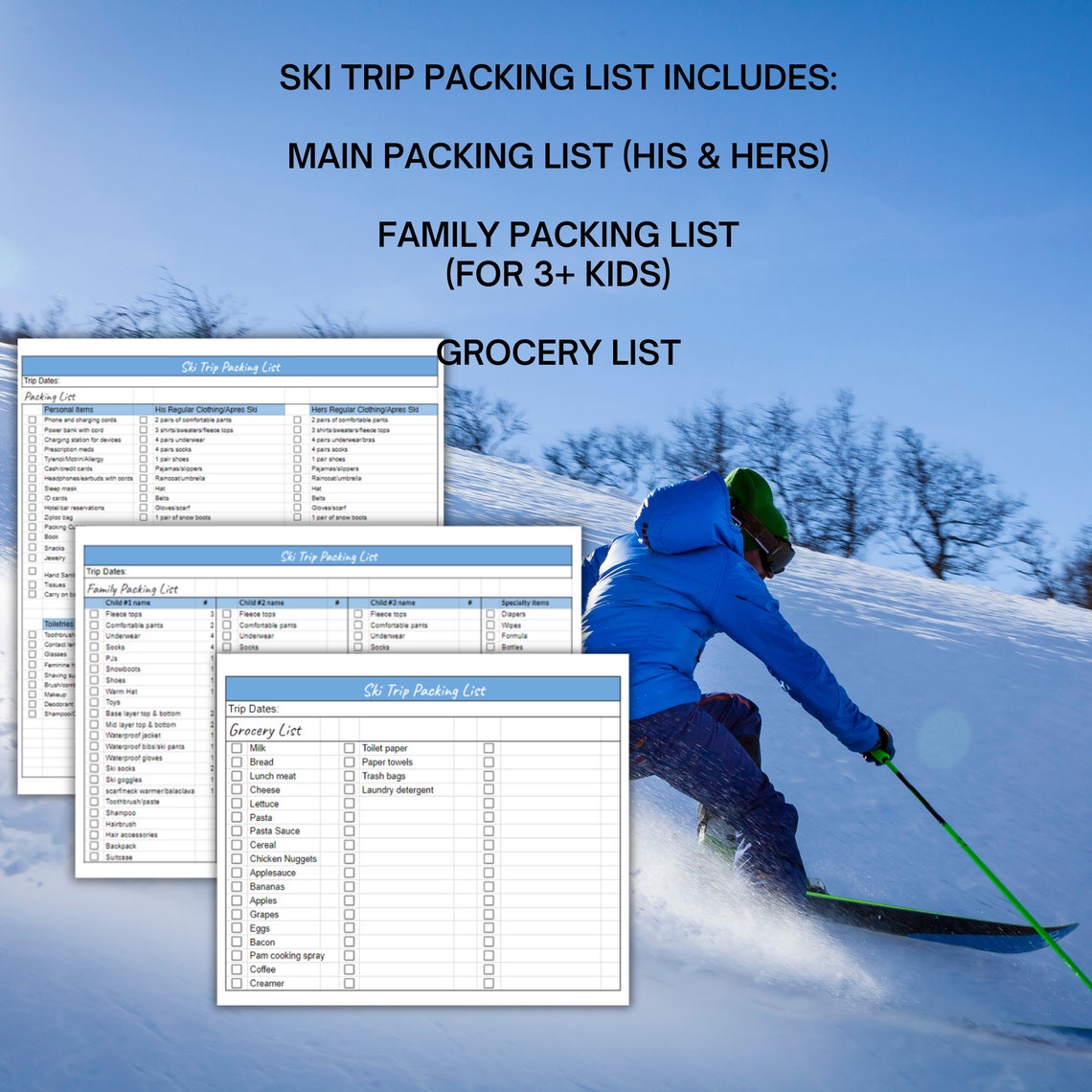 Printable Ski Trip Packing List, Digital Checklist, Family Packing List ...