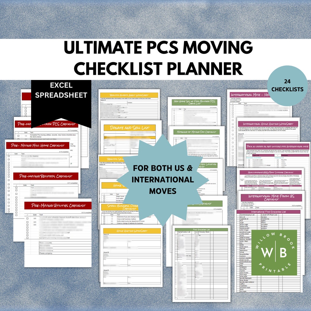 US & International PCS Moving Checklist Planner, MS Excel, Relocation ...