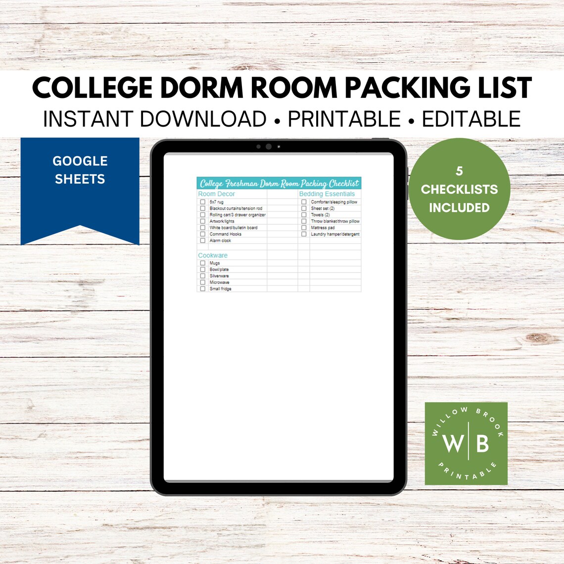 College Student Dorm Room Packing Checklist, Editable in Google Sheets ...