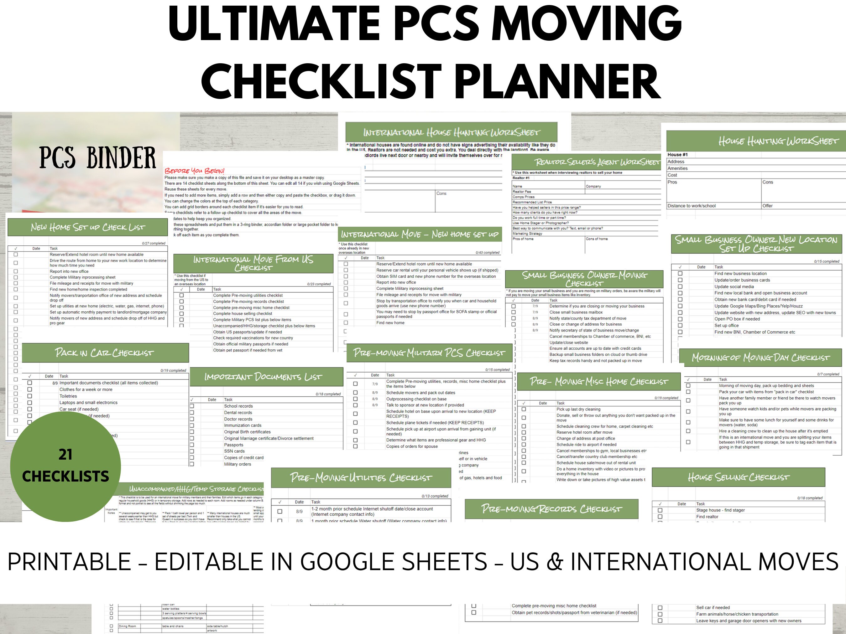 PCS Moving Checklist Binder Printable CONUS and International - Etsy ...