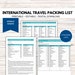 International Packing List Template, Google Sheets, Packing List - Etsy