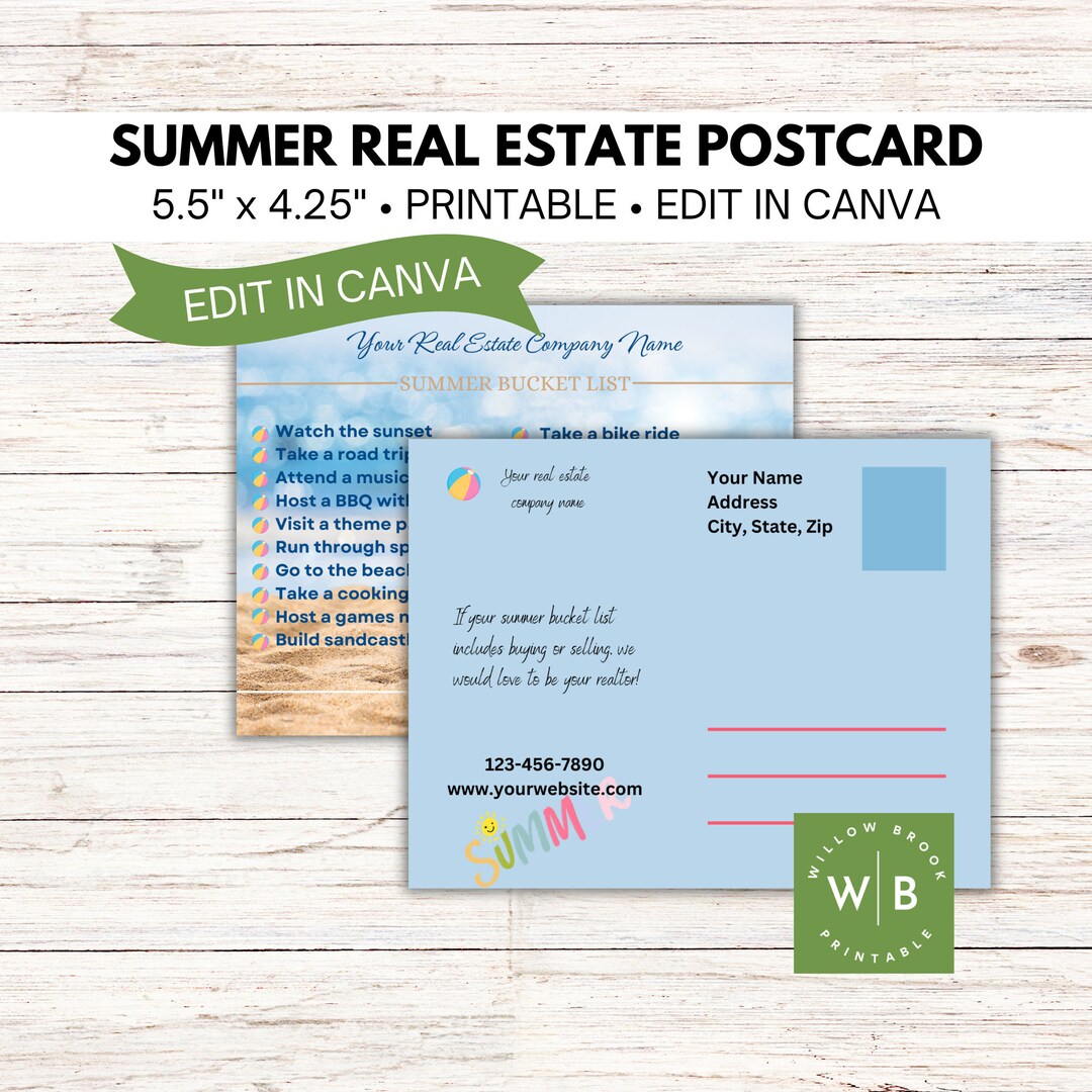 Summer Realtor Marketing Postcard, Real Estate Agent Bucket List Mailer ...