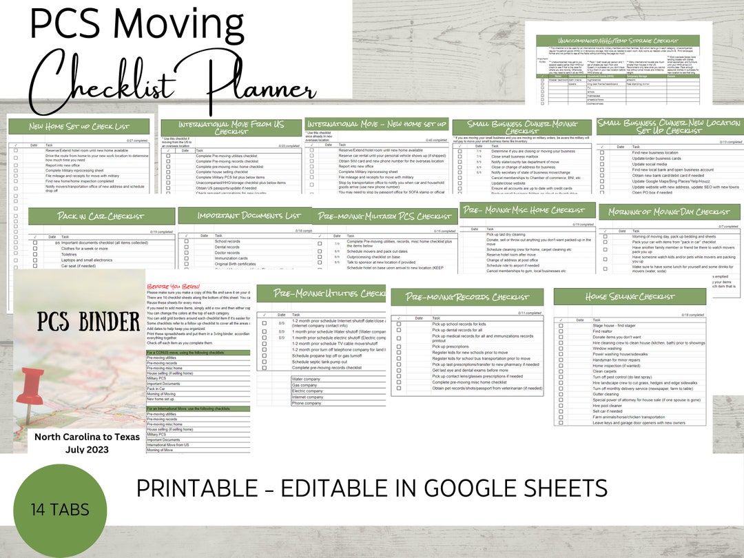 PCS Moving Checklist Binder Printable CONUS and International - Etsy