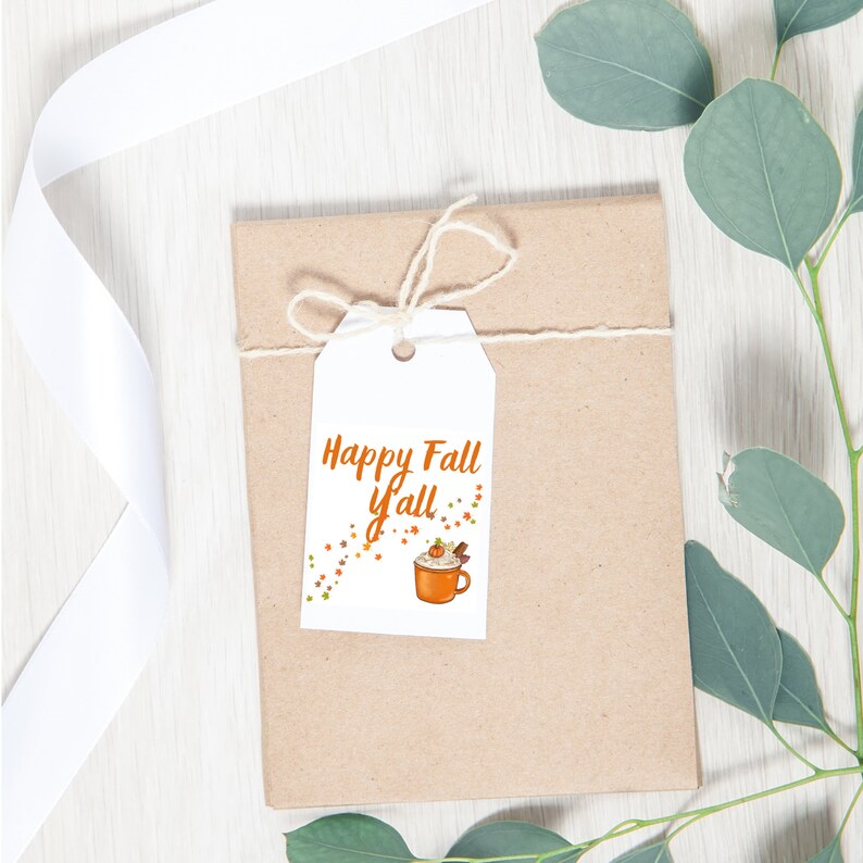 Happy Fall Y'all Gift Tags, Printable Pumpkin Spice Autumn Tags, Fall ...