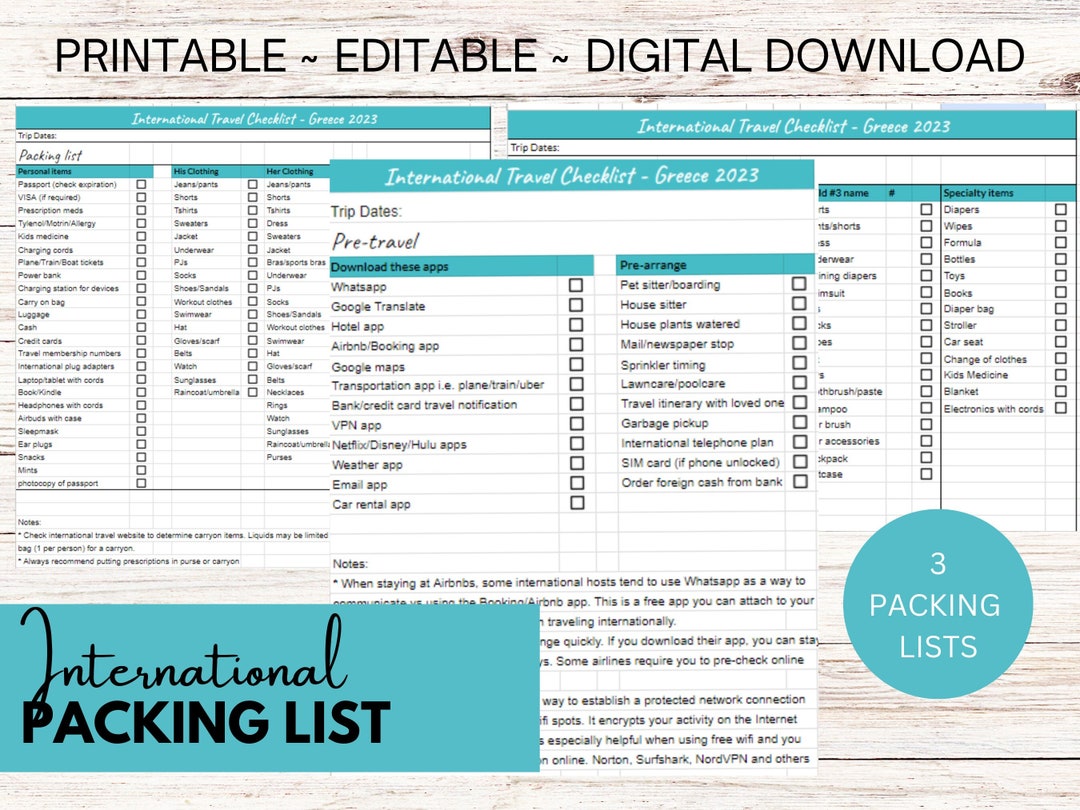 International Packing List Template Google Sheets - Etsy