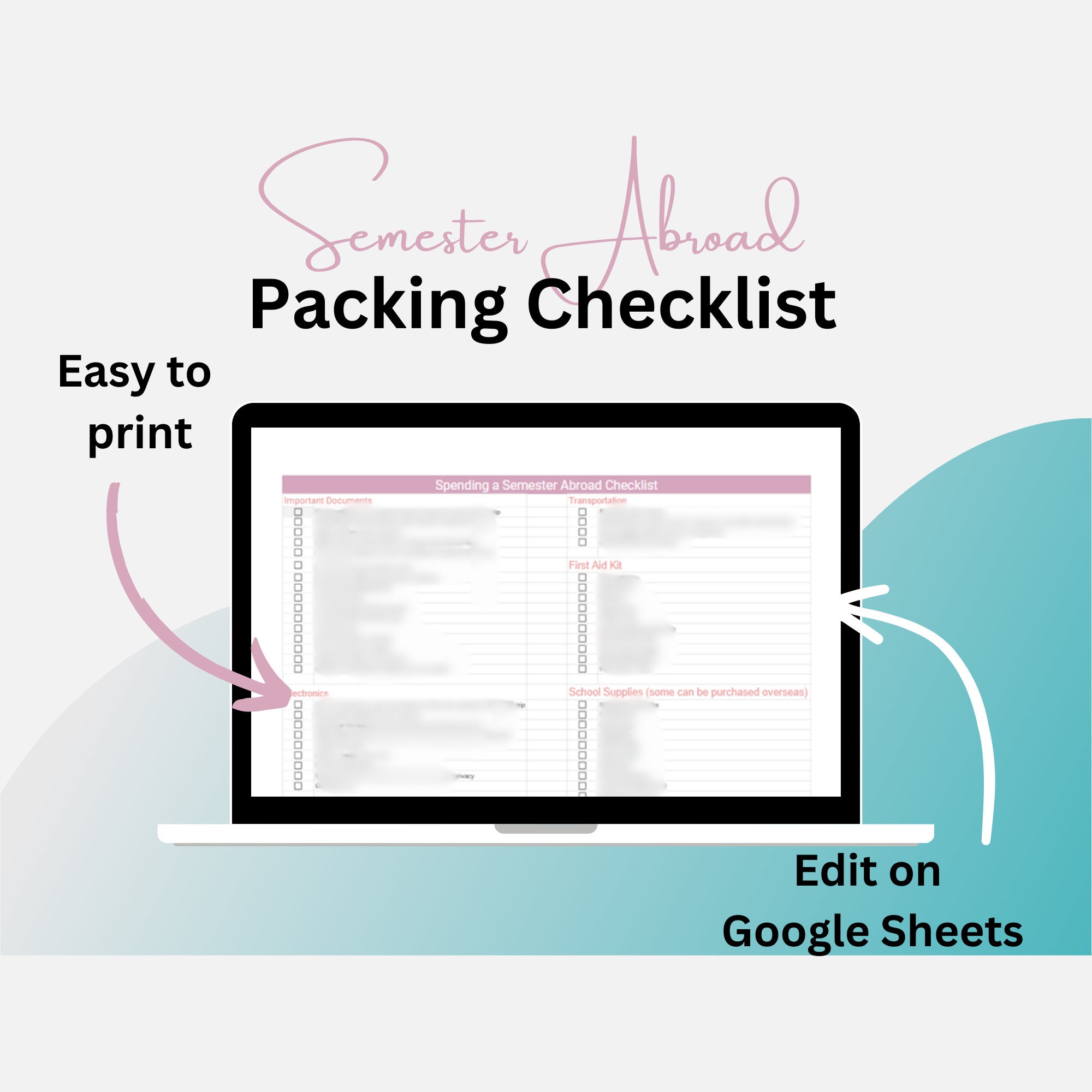 College Study Abroad Packing List, Editable in Google Sheets ...