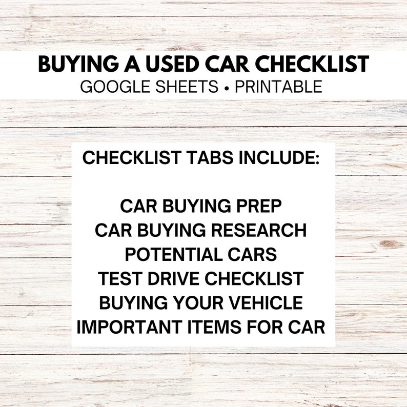 Buying a Used Car Checklist, Auto Dealer, Printable Budget Tracker and ...