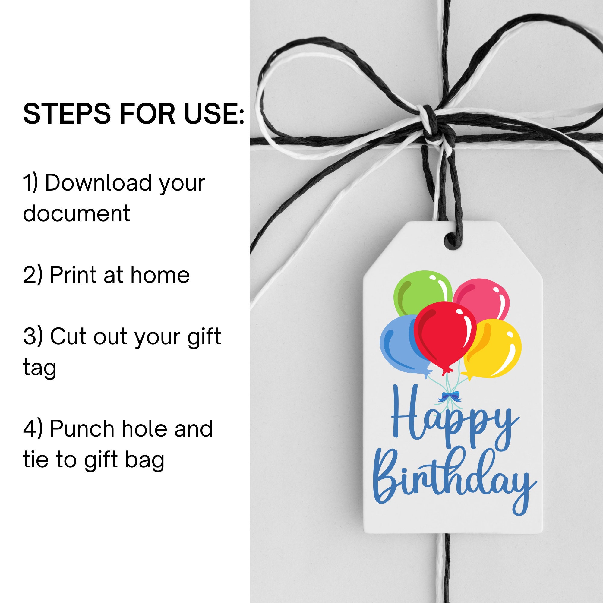 Rainbow Balloons Happy Birthday Tag, Printable Canva Gift Tags ...