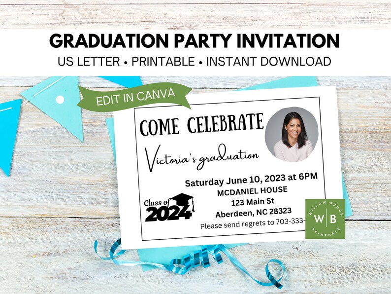 Graduation Party Invitation Instant Download, Digital Invitation ...