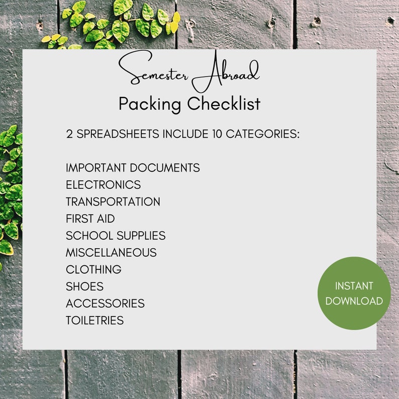 College Study Abroad Packing List, Editable in Google Sheets ...