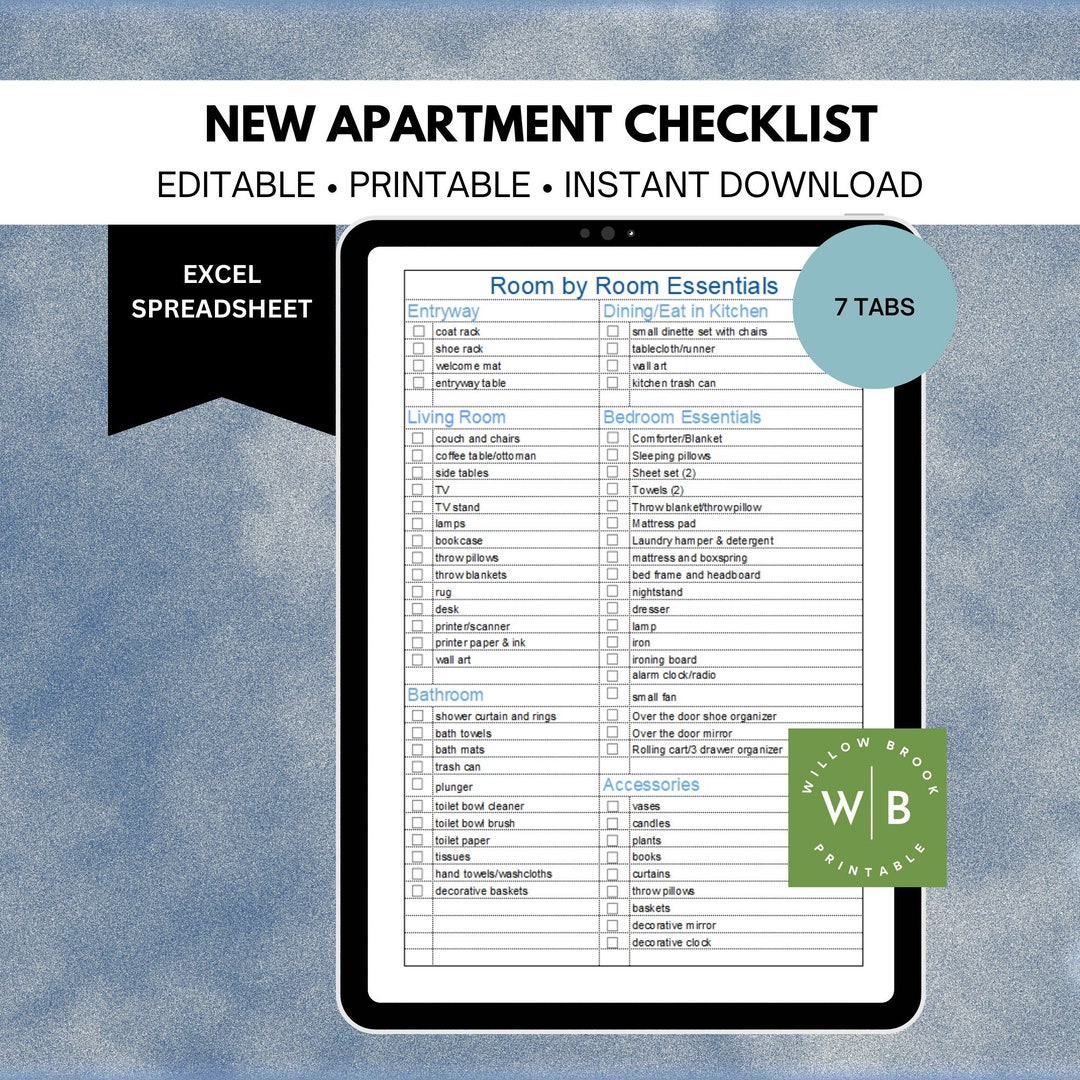 First Apartment Checklist, Moving Packing Planner, Printable Excel ...